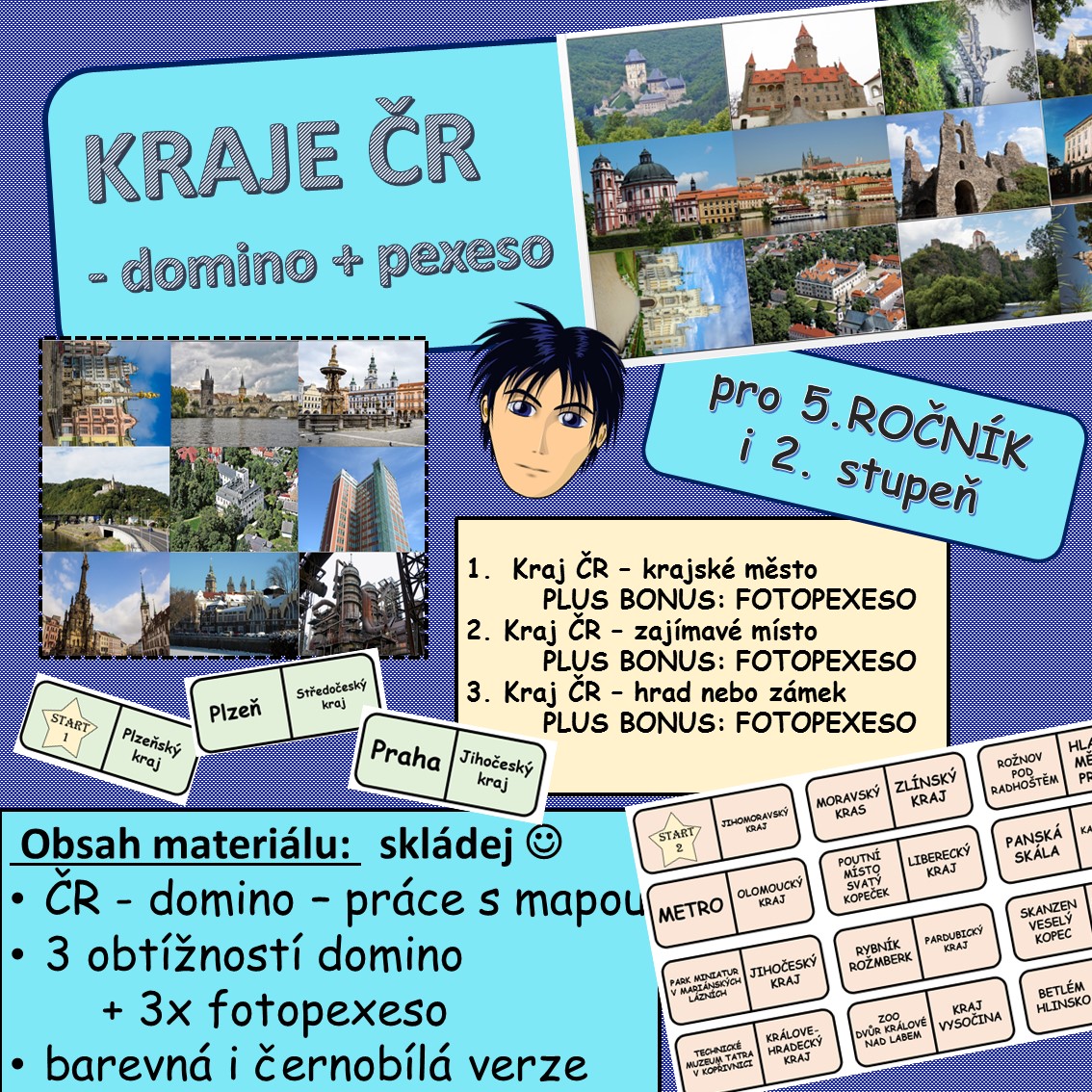 Kraje ČR domino + fotopexeso - Vlastivěda | UčiteléUčitelům.cz